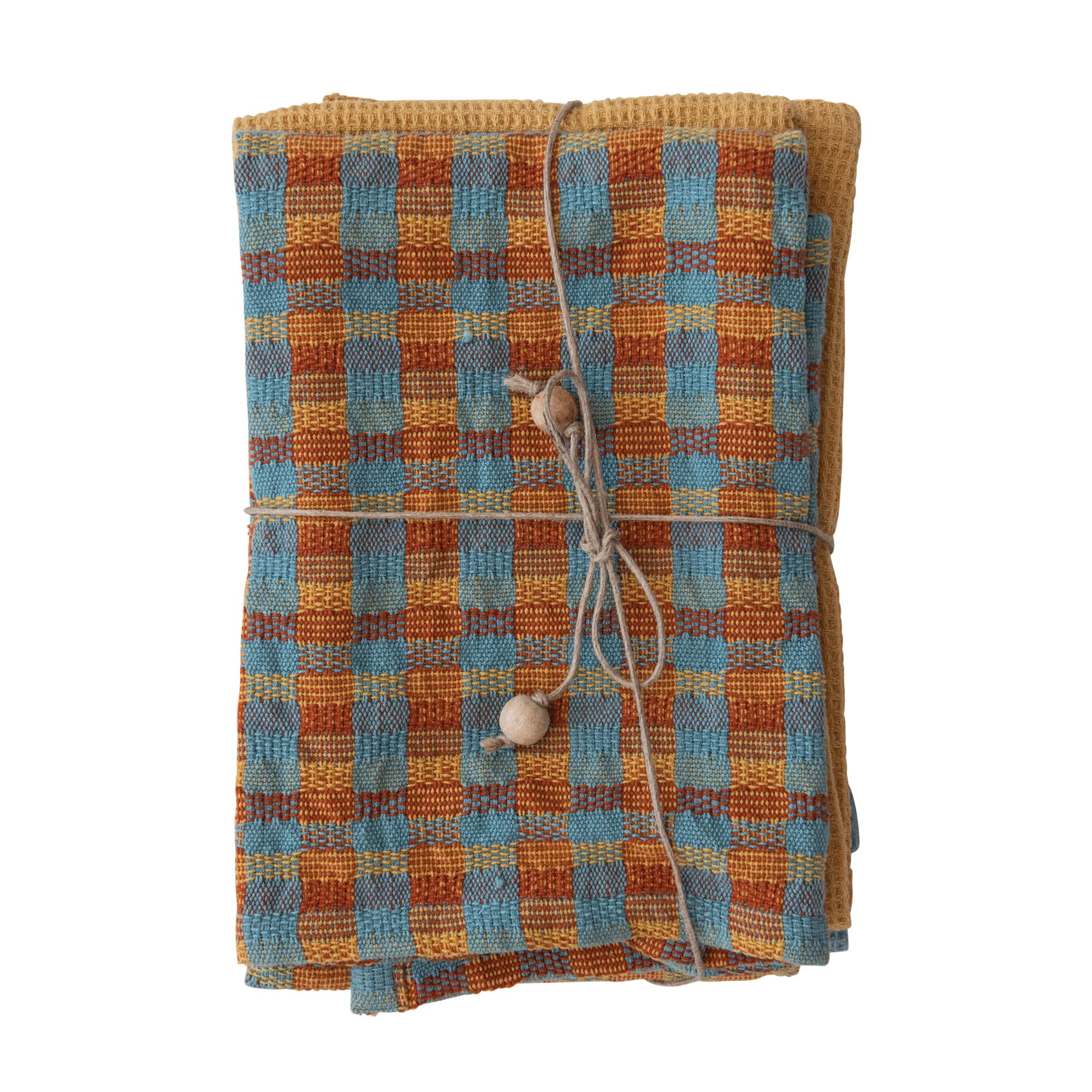 Creative Co-Op Cotton Waffle Weave, Set of 3 Styles, Multicolor Tea Towel, Multi, Large