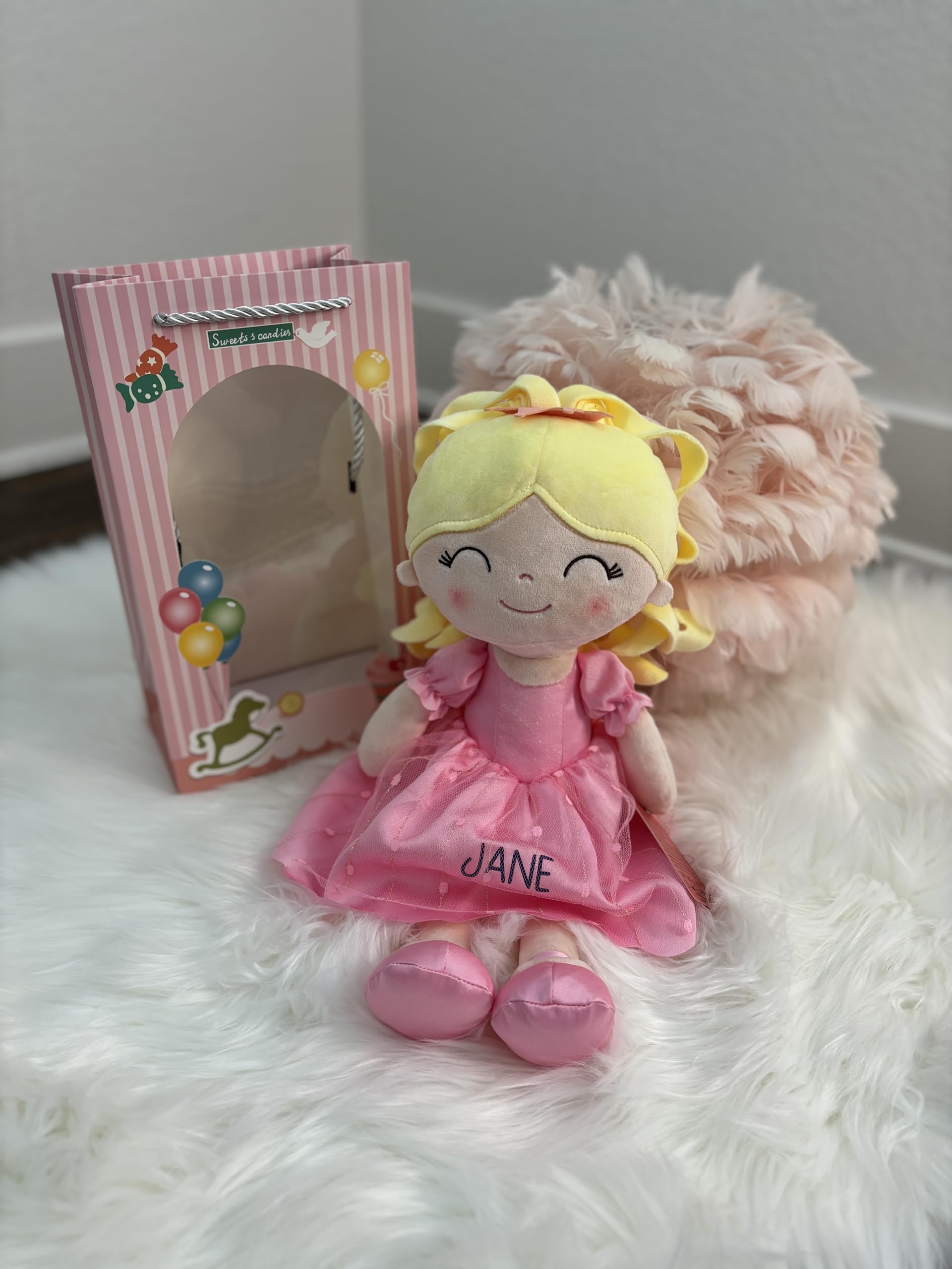 Gloveleya Personalized Princess Doll with Your Name - Cute Custom Pink Soft Plush Doll for Girls Plush Doll Customized Gifts