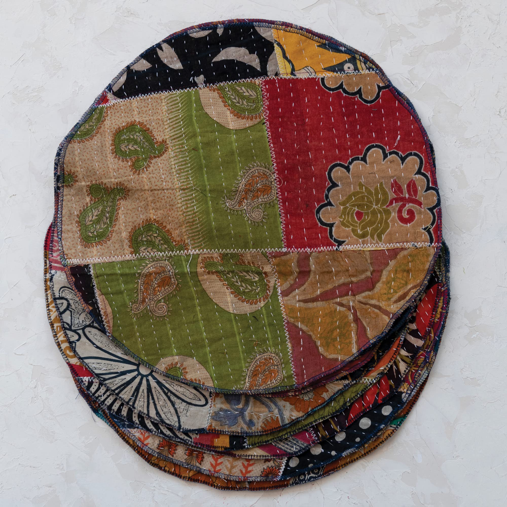 Creative Co-Op Round Cotton Patchwork Kantha, Multicolor Placemat, Multi Large