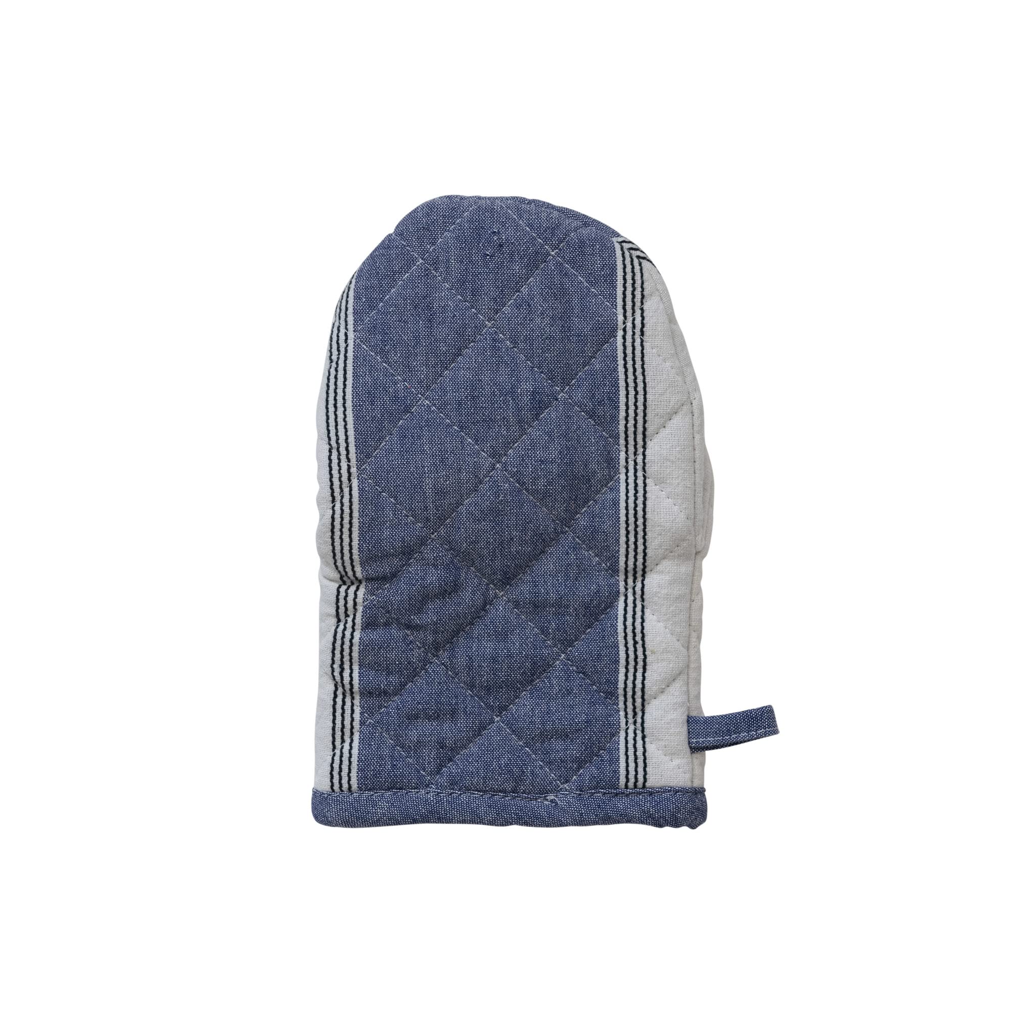 Creative Co-Op Cotton Stripes, Navy and White Oven Mitt, Blue