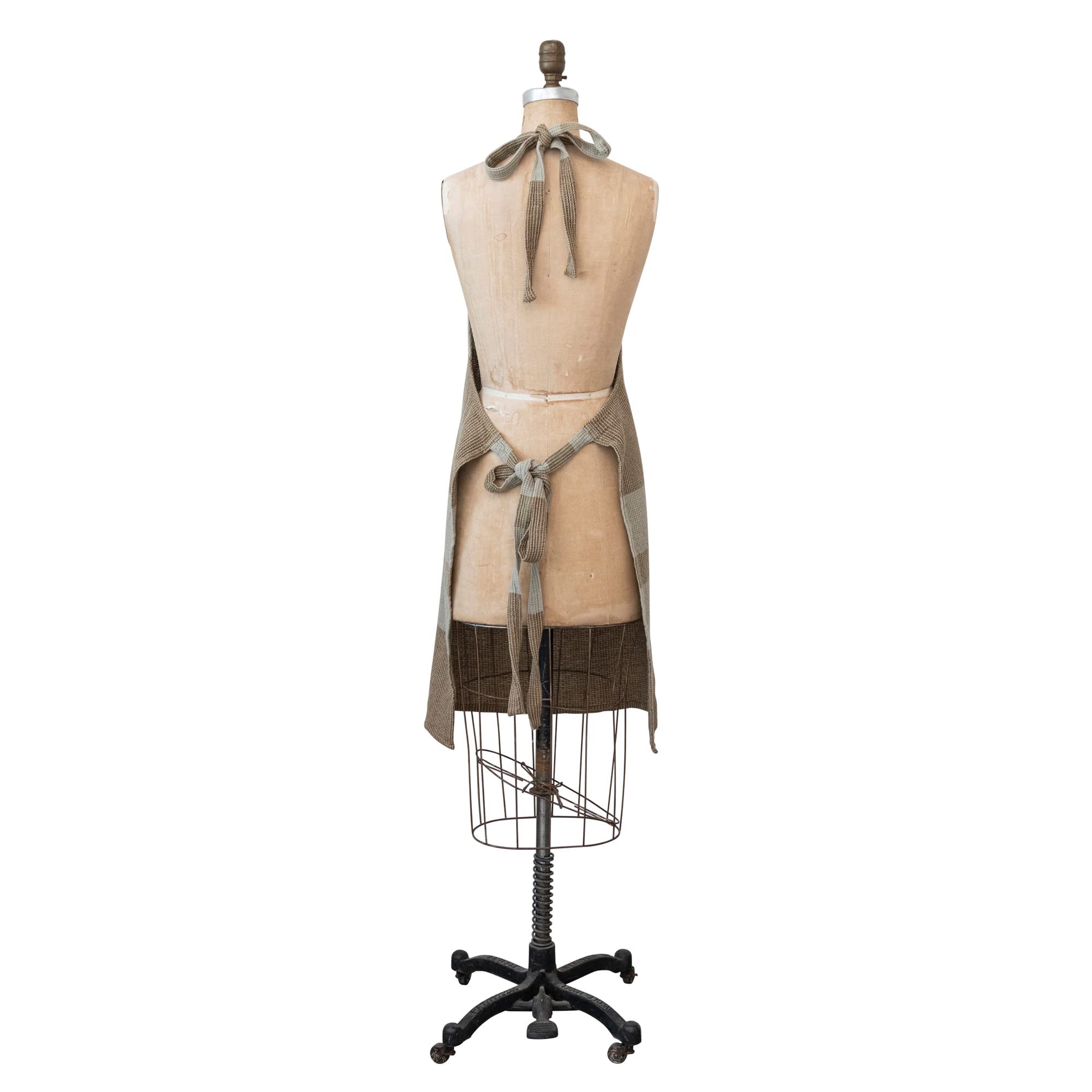 Creative Co-Op Cotton Waffle Weave Pocket and Stripes, Grey and Brown Apron, One-Size, Green