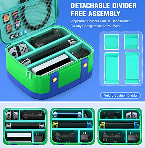 Kawaye Switch Case for Switch/Switch OLED & Switch Accessories, Protection Switch Travel Case for Nintendo Switch Console, Portable Switch Carrying Case Storage Messenger Bag Travel Case,Green-Blue