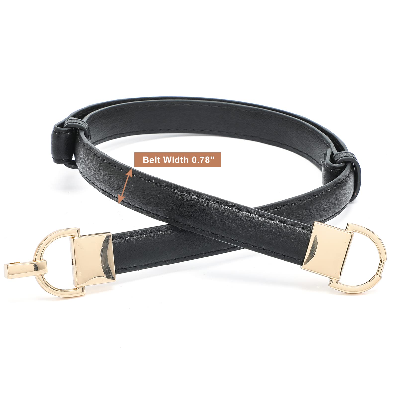 HOTWILL Women Skinny Belts for Dress Thin Waist Belt with Gold Buckle Adjustable Slim Belts 0.78" Width Black Small