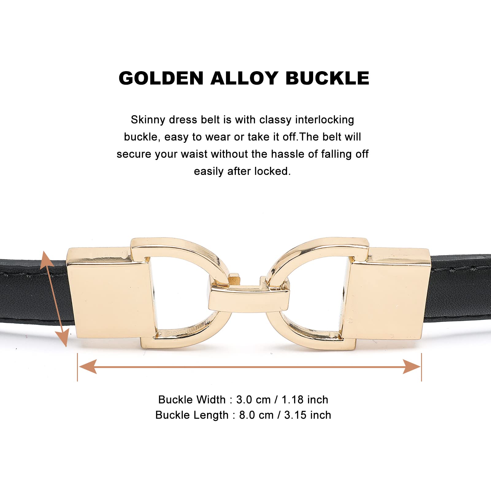 HOTWILL Women Skinny Belts for Dress Thin Waist Belt with Gold Buckle Adjustable Slim Belts 0.78" Width Black Small