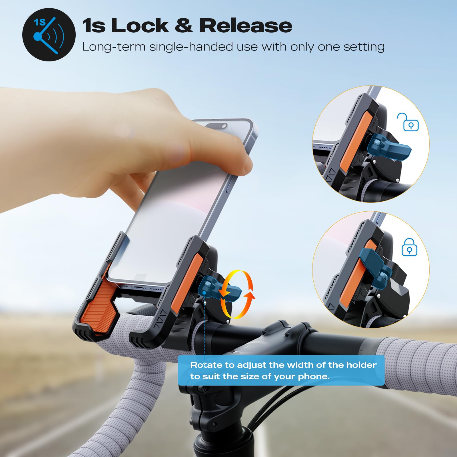 visnfa Upgraded Bike Phone Mount Holder,[1S Quick Release][Camera Friendly] Motorcycle Phone Mount,360°Rotatable,Suitable for Handlebar Diameter 0.866"-1.77" and More 4.5"-7.0" Smartphone