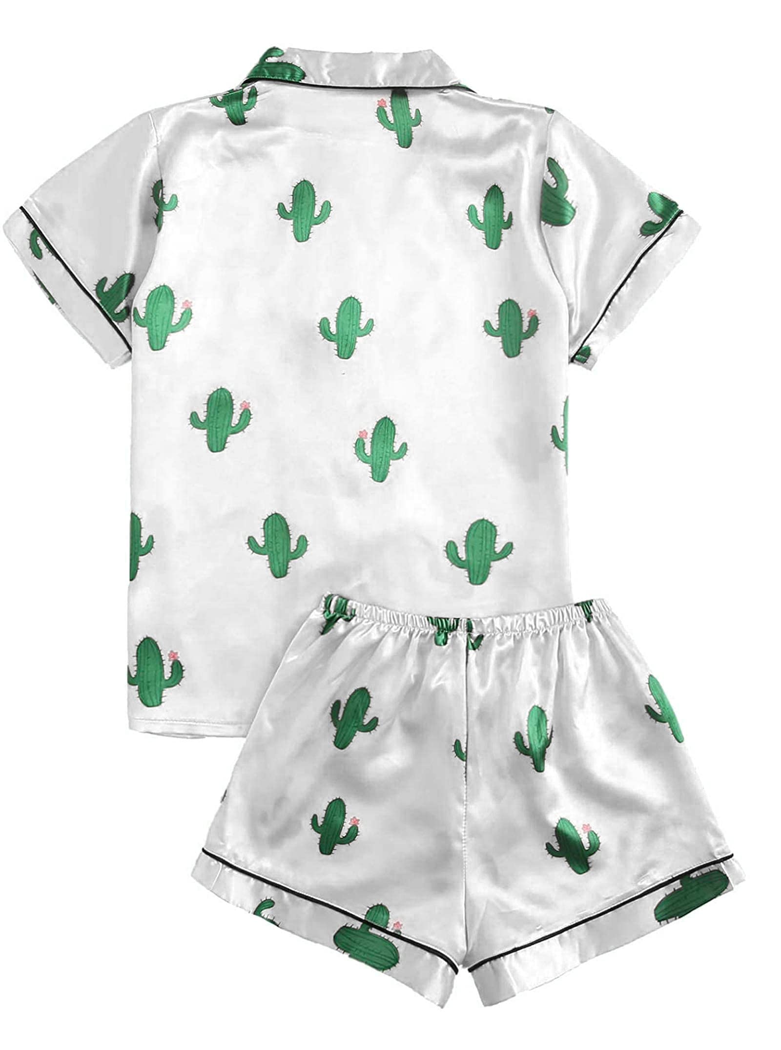 Remidoo Women's Short Sleeve Button Down Satin 2 Piece Pajama Set Sleepwear White Small