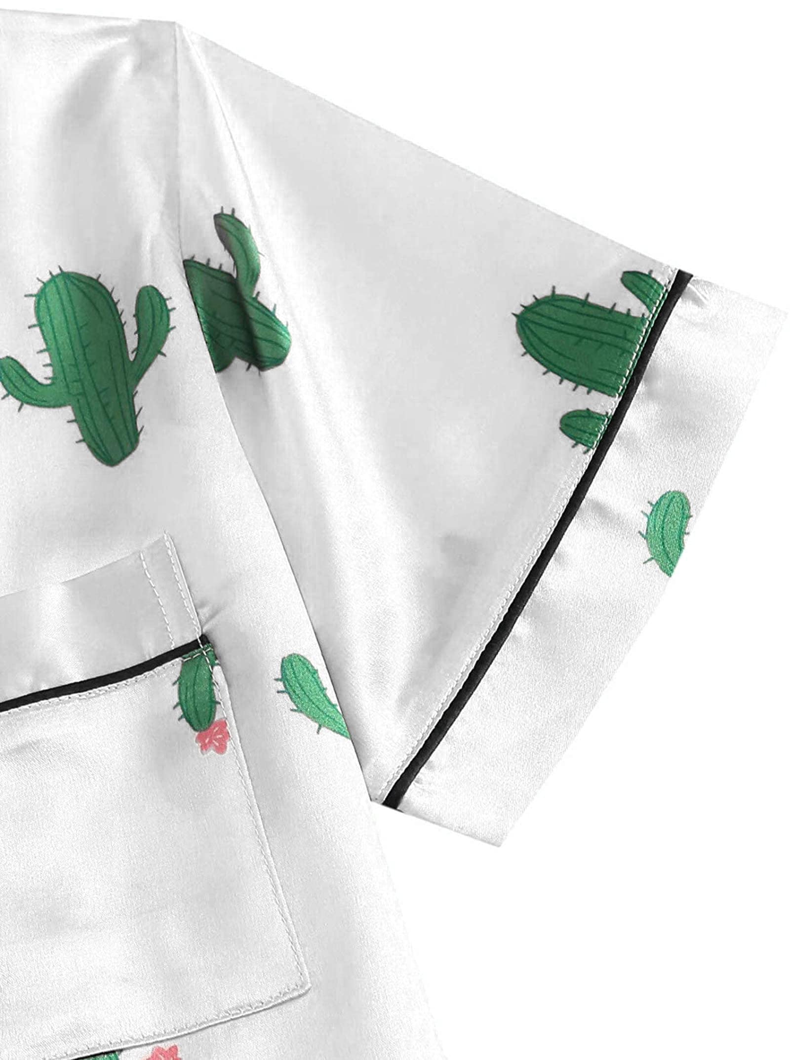 Remidoo Women's Short Sleeve Button Down Satin 2 Piece Pajama Set Sleepwear White Small