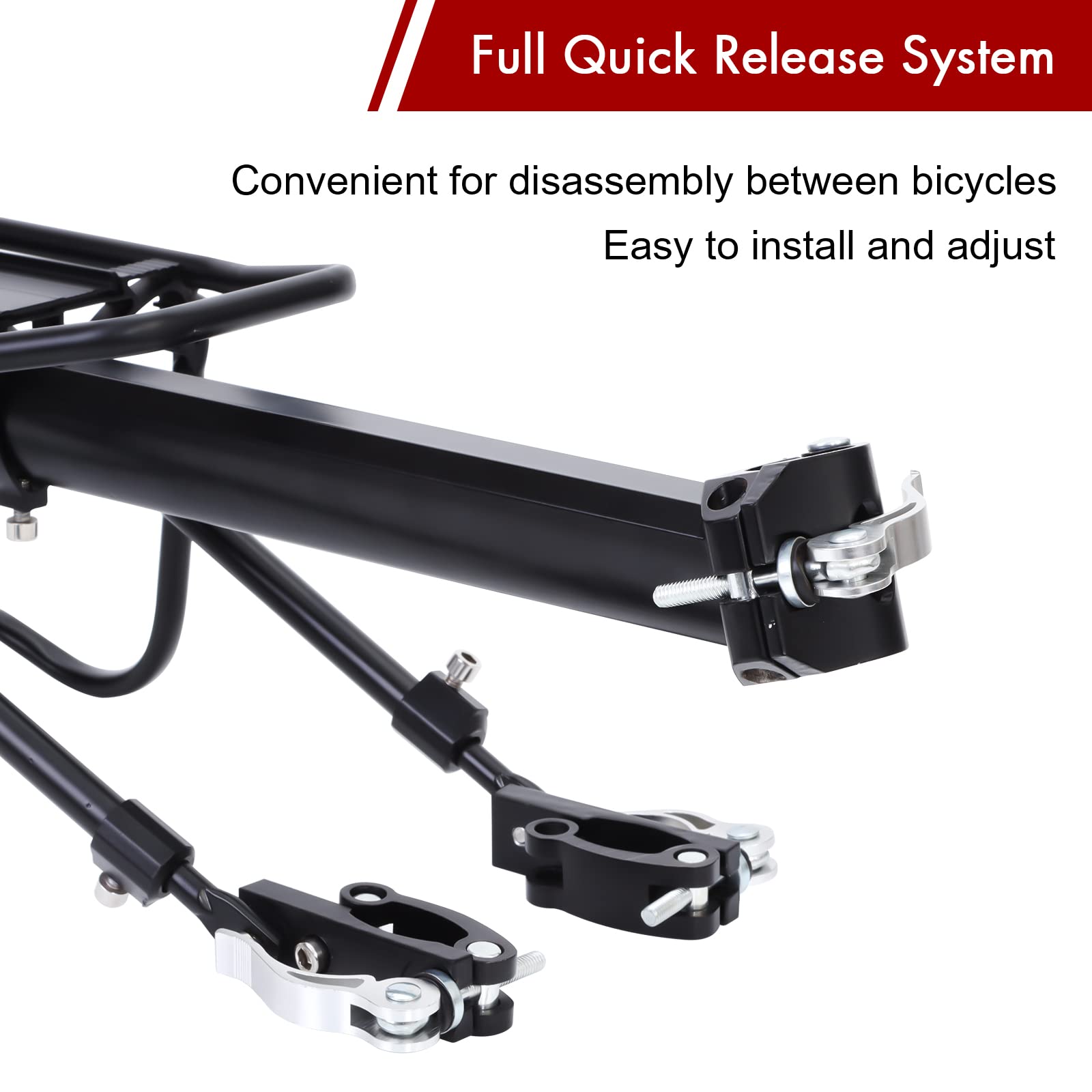 Auwey Full Quick Release Bike Rear Rack Bike Cargo Rack with Fender Bicycle Cargo Rack Bicycle Rear Racks Adjustable Bicycle Carrier Cargo Mountain Road 115 lbs Capacity Universal