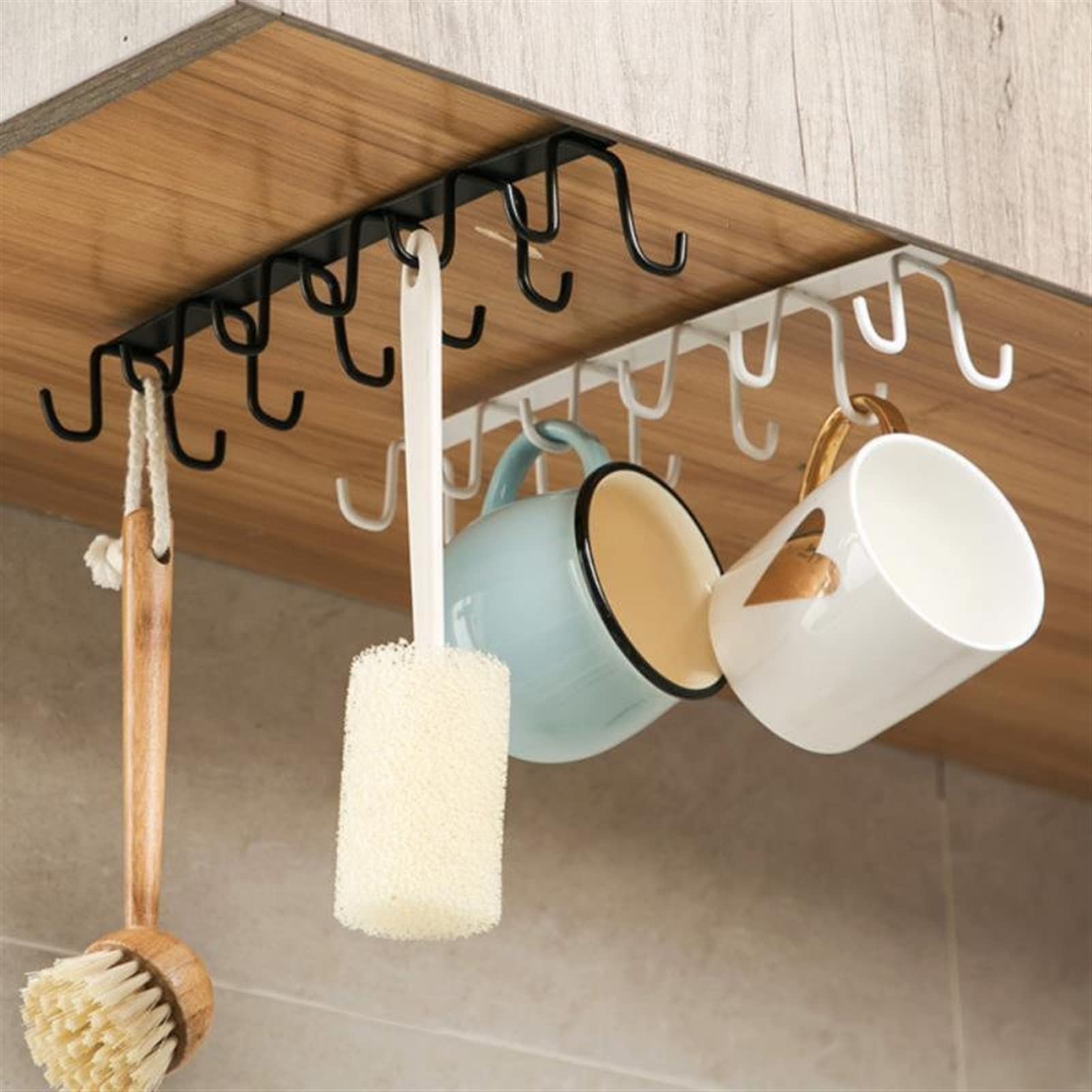 Coffee Cup Holder Fashion Double-Row Metal Rack Mug Cupboard Kitchen Storage Rack Hanger Bracket Cabinet Hook Mug Display ( Color : Gold )