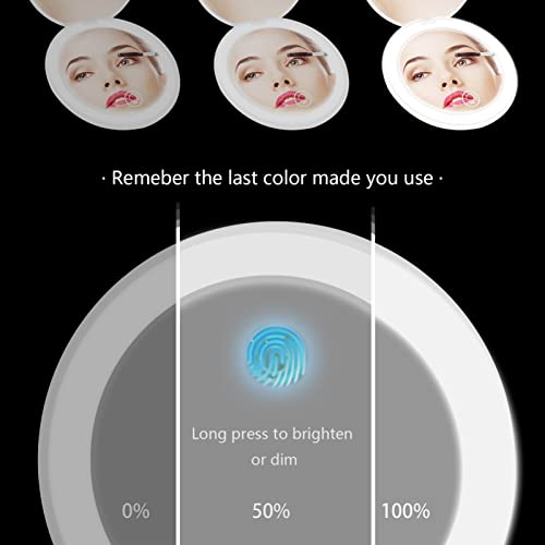 GUFAC LED Travel Makeup Mirror, 1x/10x Magnification Compact Mirror,Portable Mirror, 3.5 inch Folding Mirror,Handheld 2-Sided Mirror,Folding Travel Mirror for Handbag,Purse,Pocket,Round