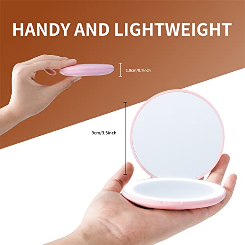 GUFAC LED Travel Makeup Mirror, 1x/10x Magnification Compact Mirror,Portable Mirror, 3.5 inch Folding Mirror,Handheld 2-Sided Mirror,Folding Travel Mirror for Handbag,Purse,Pocket,Round