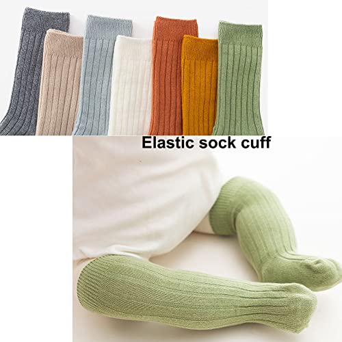 Exegawe Baby Girls Socks Cotton Toddler Knee-High Stockings Kids Cozy Warm Solid Color Long Socks for 0-5T(C-Solid 6 Pairs,L/3-5y)