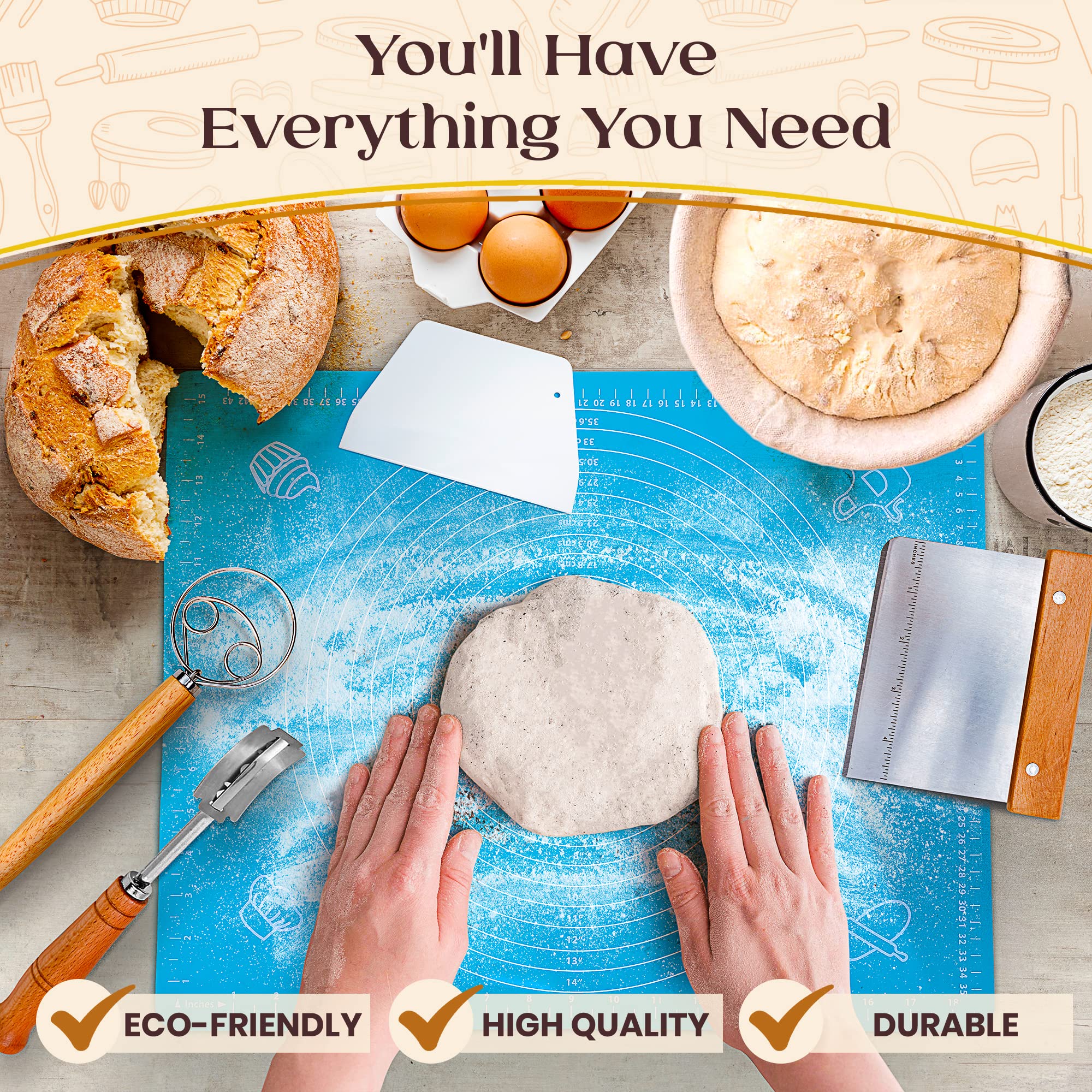 Reggimi Banneton Bread Proofing Basket Set - 27 Piece Bread Making Kit with Round and Oval Proofing Baskets for Sourdough Bread Baking, Lame, Dough Scraper, Whisk, Silicone Mat, Stencils, and More