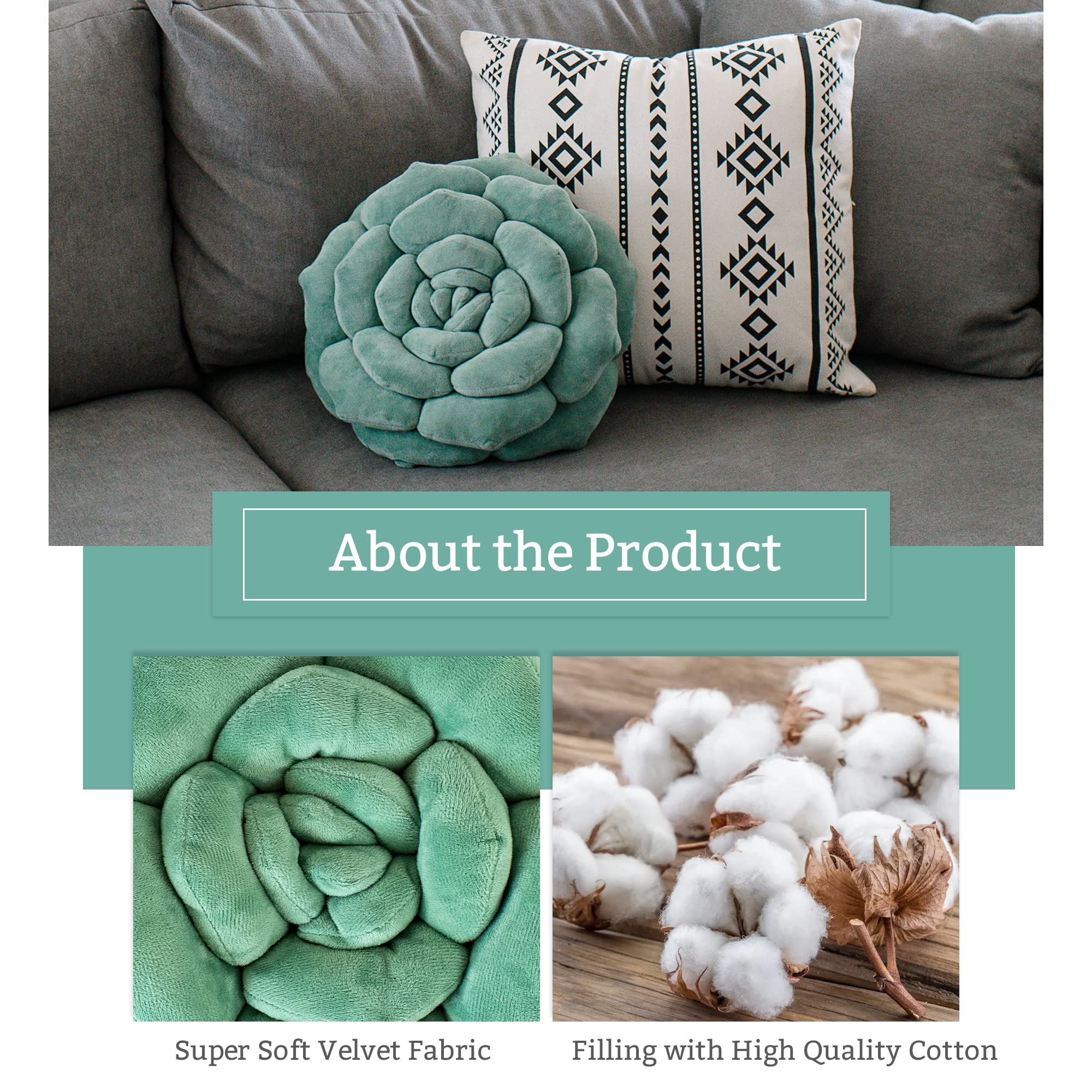 Audacious Hippo Succulent Pillow | Plant Room Decor | Double Stuffed Leaf Pillow for Couch Sofa Plush Outside Cotton Filling | Hand Stitched Flower Decorative Throw Pillows