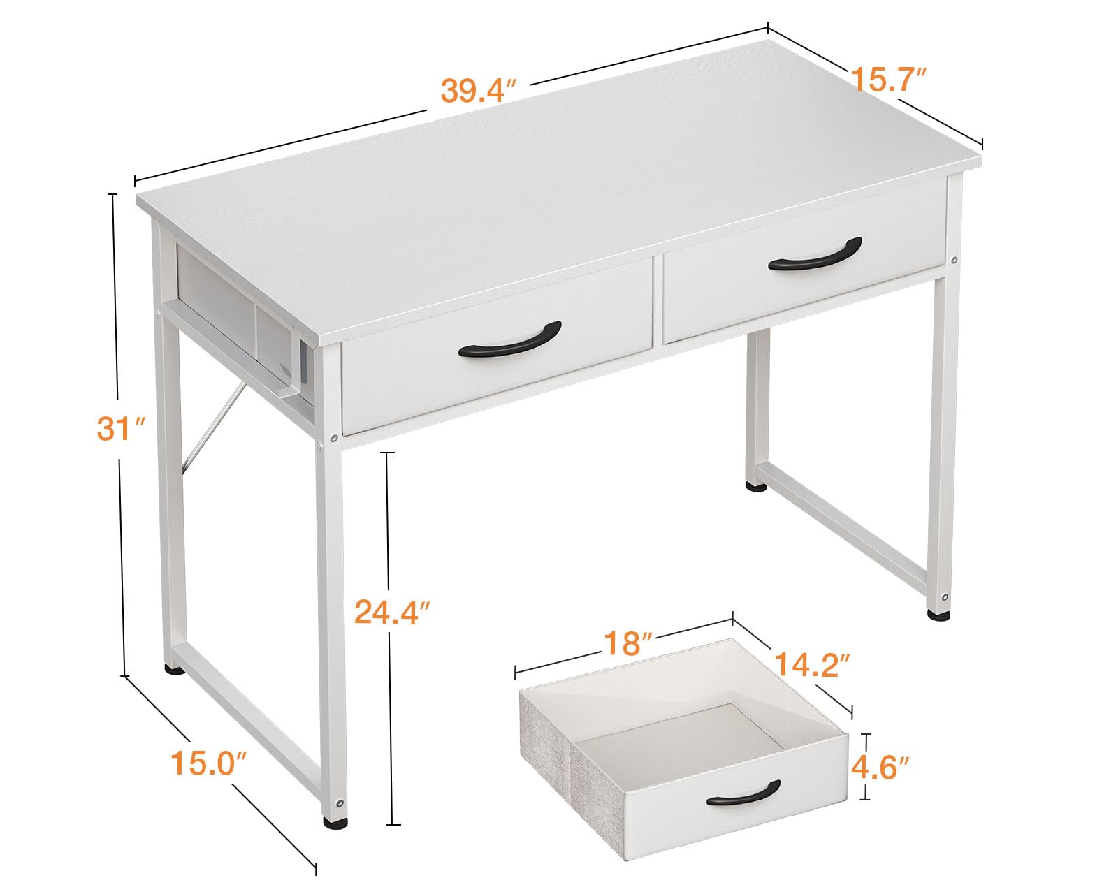 ODK 40 Inch Small Desk with Fabric Drawers- for Bedroom, White Vanity Desk with Storage, Home Office Computer Desk for Small Spaces, Modern Work Writing Study Table, White