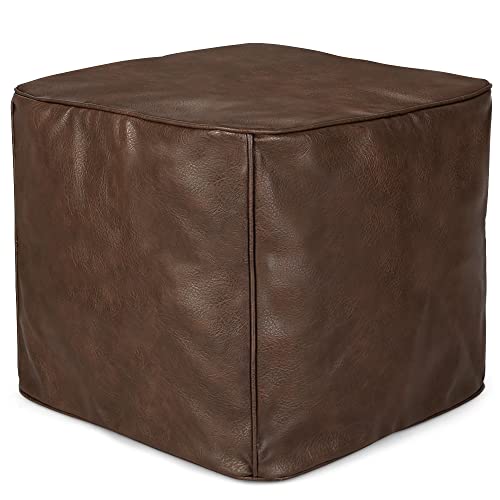 ROTOT Ottoman Pouf Square Shape, Foot Rest Faux PU Leather, Unstuffed Bean Bag Shell for Storage Solution, Hassock Pouffe Decoration for Living Room Balcony Office Outdoor (Chest Nut)