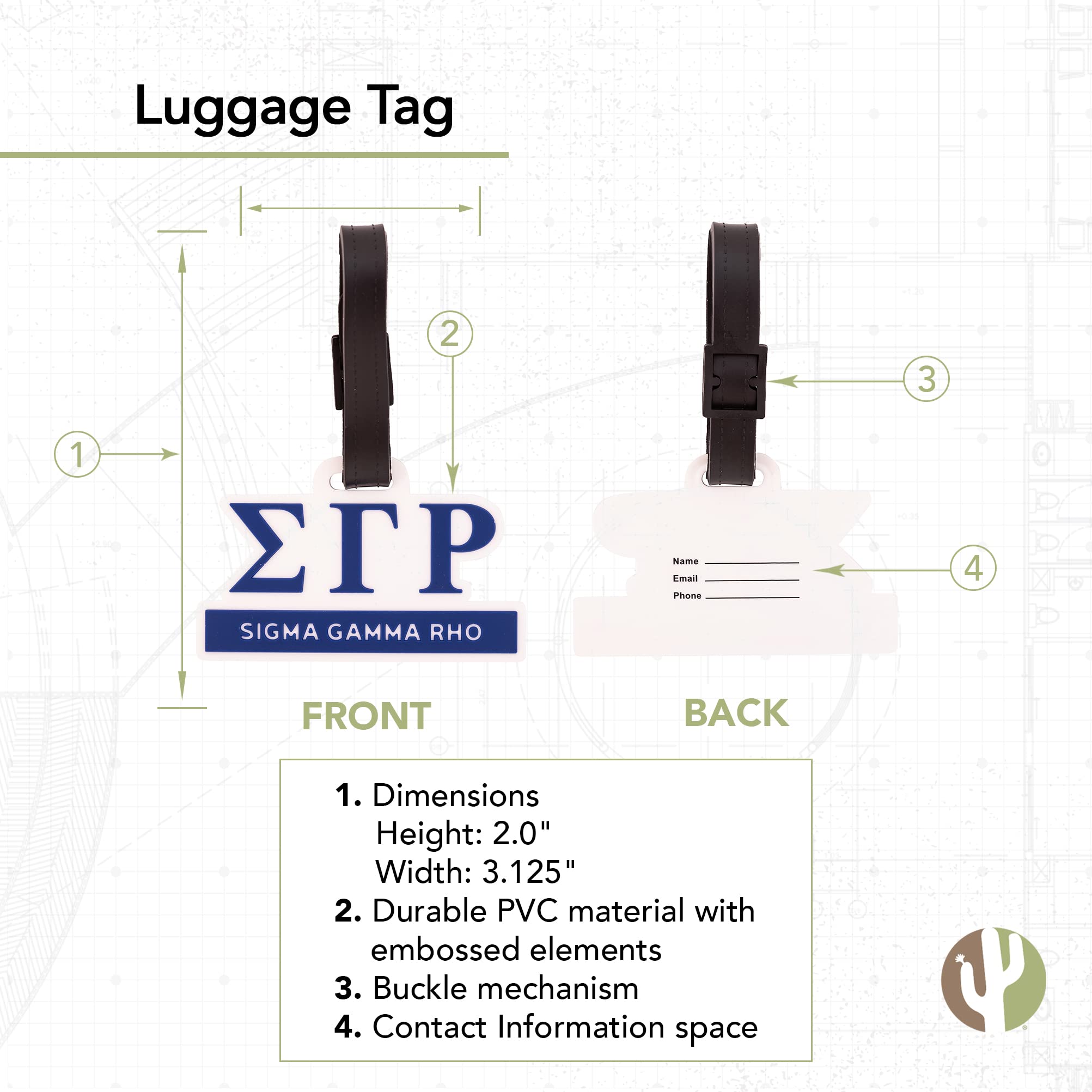 Desert Cactus Sigma Gamma Rho Luggage Tag Sorority Bag (PVC Luggage Tag - Letter Name)