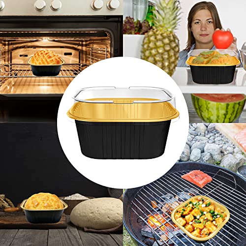 iHomeSet 50 Pcs 10 oz Aluminum Foil Cupcake Cups with Lids, Square, Black, Disposable, Party, Casual Gathering