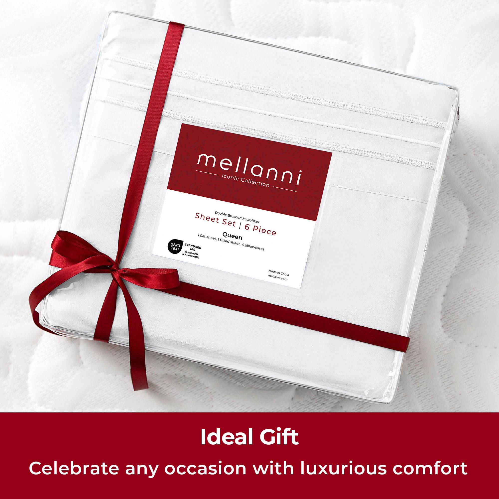 Mellanni Full Sheet Set - 6-Piece Iconic Collection Bedding, (Including 4 Pillowcases), 16-Inch Deep Pocket, Easy Care, Extra Soft, Cooling Sheets, Brushed Microfiber - White