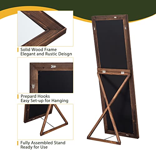 NicBex 64 x 21 Inch Full Lenth Mirror with Wooden Stand, Free Standing Floor Mirror, Wall Mounted Mirror, Rustic and Farmhouse Mirror for Bedroom, Dressing Room, Living Room, Maple (with Stand), 64x21
