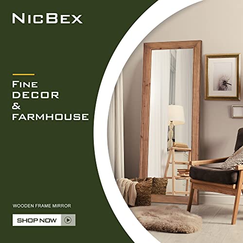 NicBex 64 x 21 Inch Full Lenth Mirror with Wooden Stand, Free Standing Floor Mirror, Wall Mounted Mirror, Rustic and Farmhouse Mirror for Bedroom, Dressing Room, Living Room, Maple (with Stand), 64x21