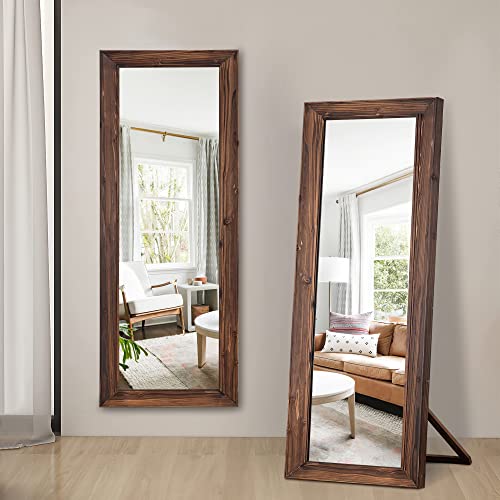 NicBex 64 x 21 Inch Full Lenth Mirror with Wooden Stand, Free Standing Floor Mirror, Wall Mounted Mirror, Rustic and Farmhouse Mirror for Bedroom, Dressing Room, Living Room, Maple (with Stand), 64x21