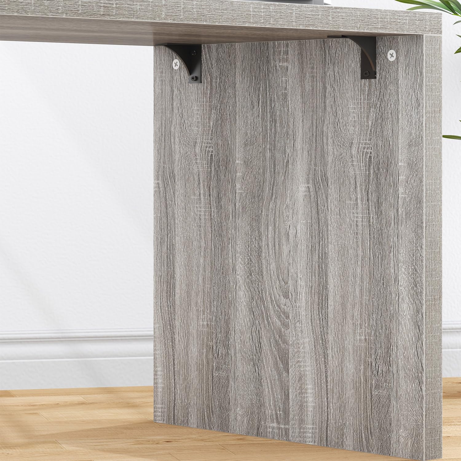 HSH L Shape Desk with Drawers, L-Shaped Desk with Storage Cabinet Shelves, Home Office Corner Computer Desk for Executive Writing, Modern Wood Study PC Table in Bedroom Living Room, Grey Oak, 55 Inch