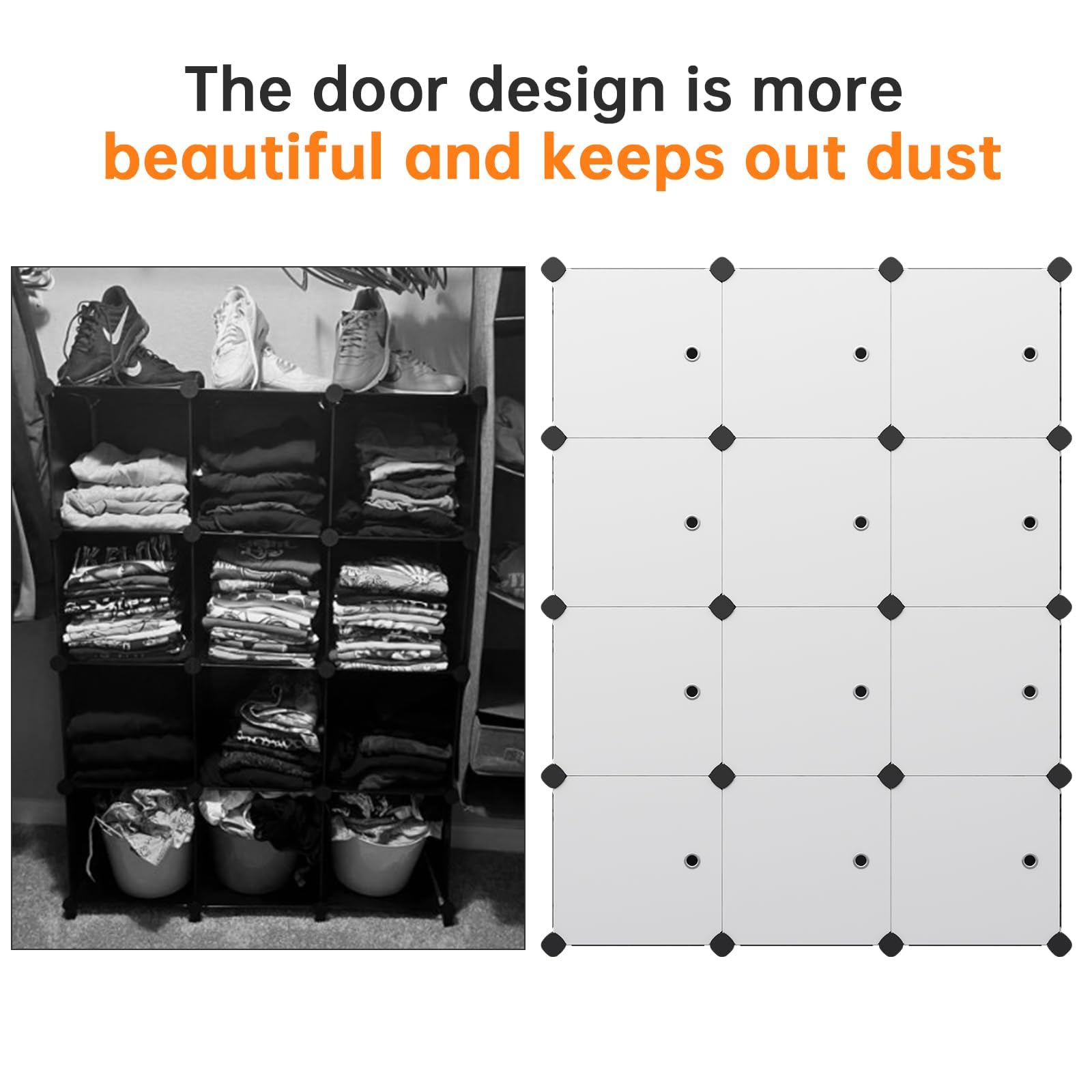 MAGINELS 8 Cube Storage Organizer with Doors,Deep Closet Organizers and Cabinet. Vertical Storage Clothes Shelf,Suitable for Bedroom,Office,Studyroom,Black (14×18inch)