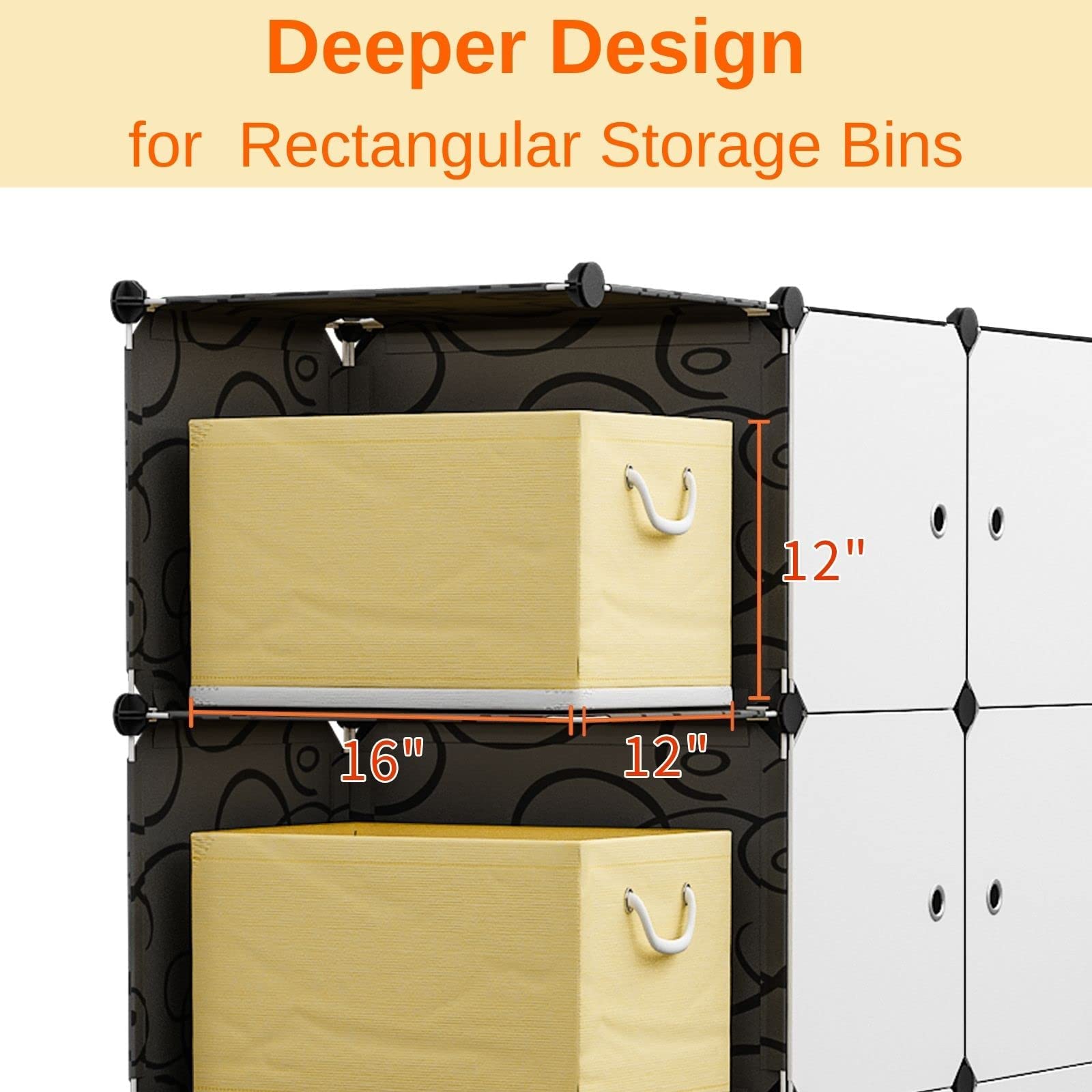 MAGINELS 8 Cube Storage Organizer with Doors,Deep Closet Organizers and Cabinet. Vertical Storage Clothes Shelf,Suitable for Bedroom,Office,Studyroom,Black (14×18inch)