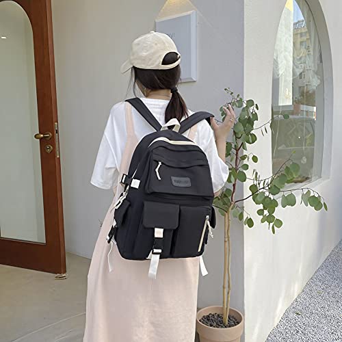 sikiwind Women Fashion Travel Canvas Contrast Color Backpack Large Rucksack (Black)