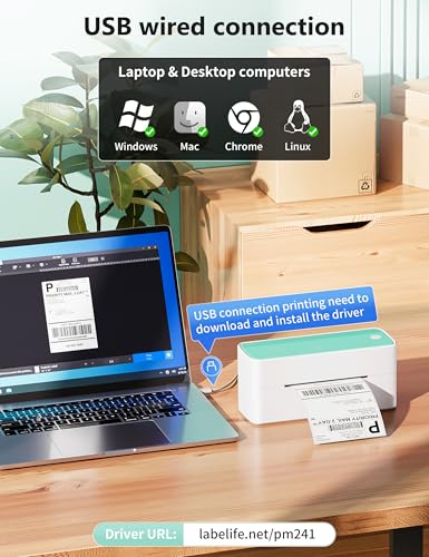 Phomemo Bluetooth Thermal Shipping Label Printer for Small Business, 241BT Wireless Thermal Label Printer for Shipping Packages, Compatible with iPhone, Android, Amazon, USPS