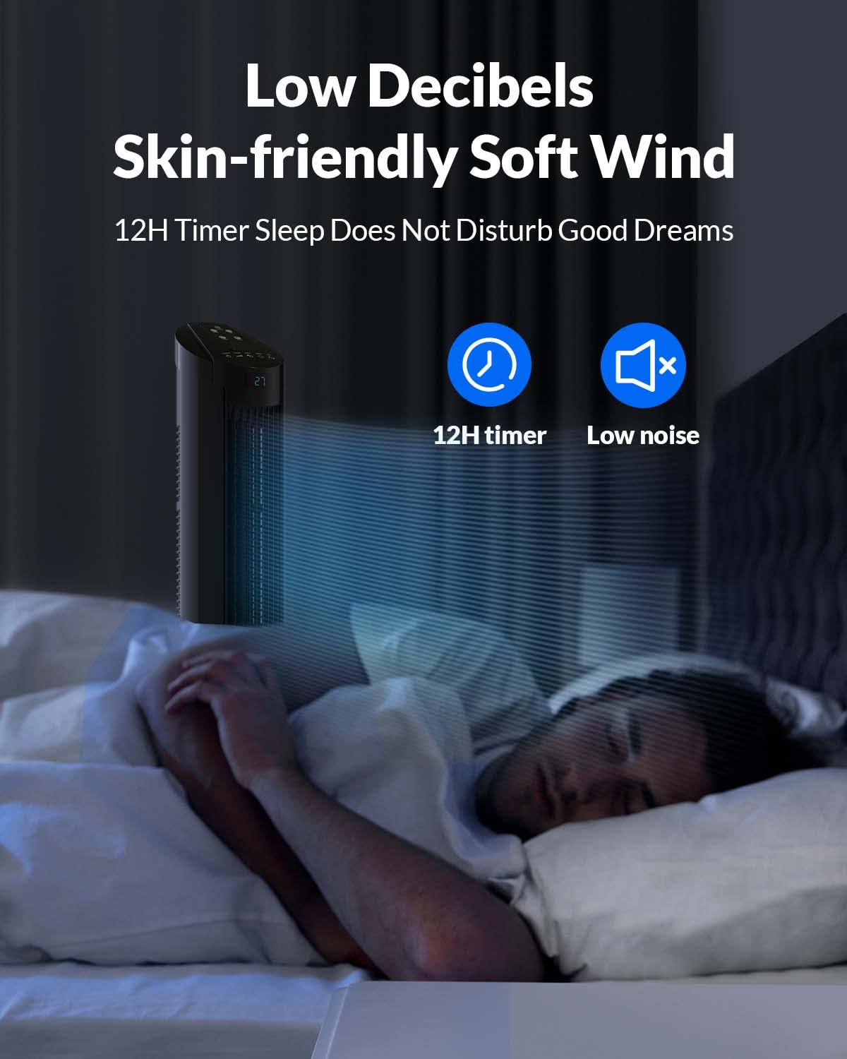 NIUVUIN Tower Fan, 33-Inch Cooling Fans That Blow Cold Air Portable Space-Saving Bladeless Fan 3 Modes 3 Speeds 12-Hour Timer 70° Oscillating Quiet Tower Fan with Remote for Bedroom and Home Office