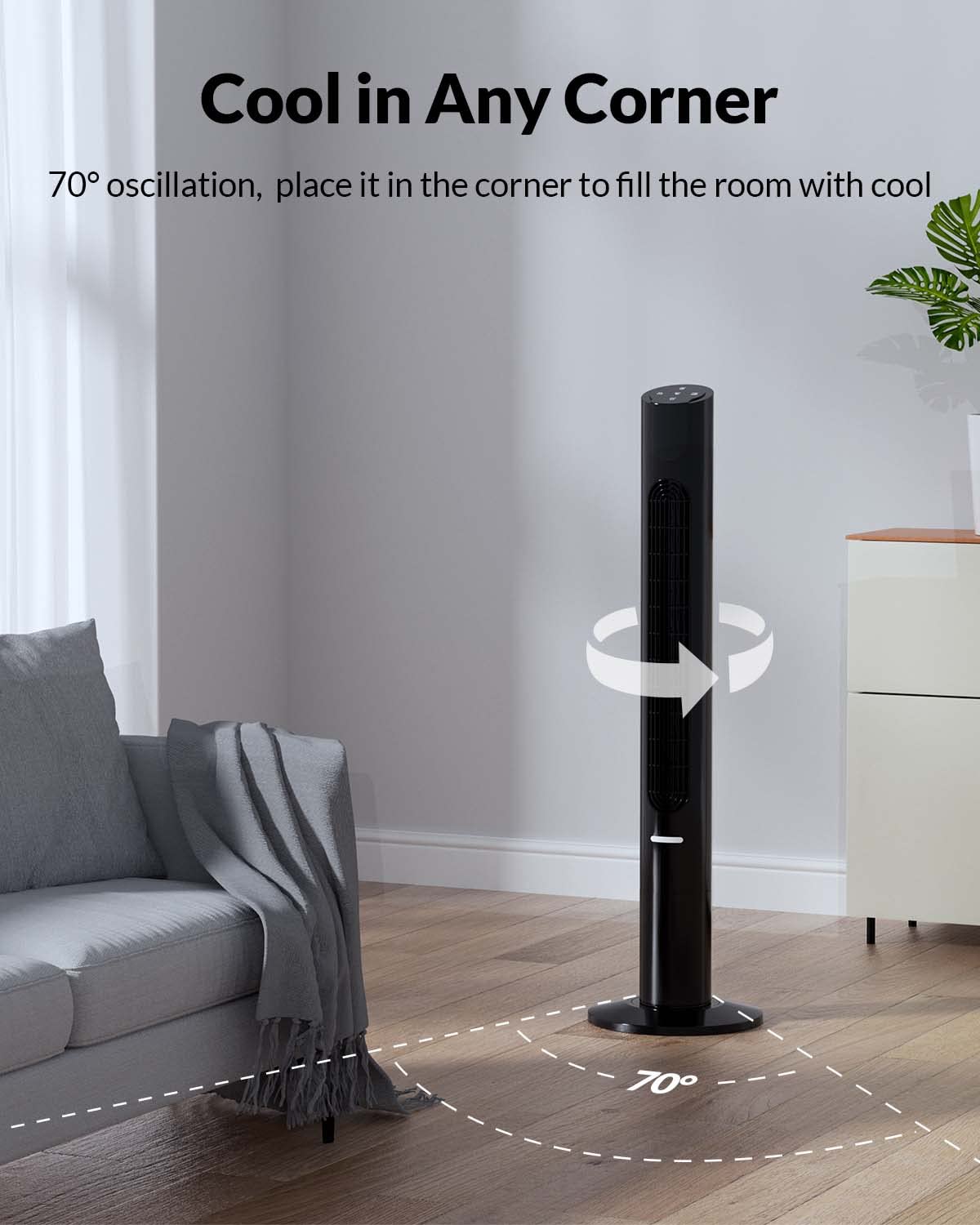 NIUVUIN Tower Fan, 45-Inch Oscillating Fan with Remote, 8 Speed Settings & 4 Modes, Bladeless Fans with Night Light, LED Display, 12 H Timer, Low Noise for Bedroom Living Room Home Office