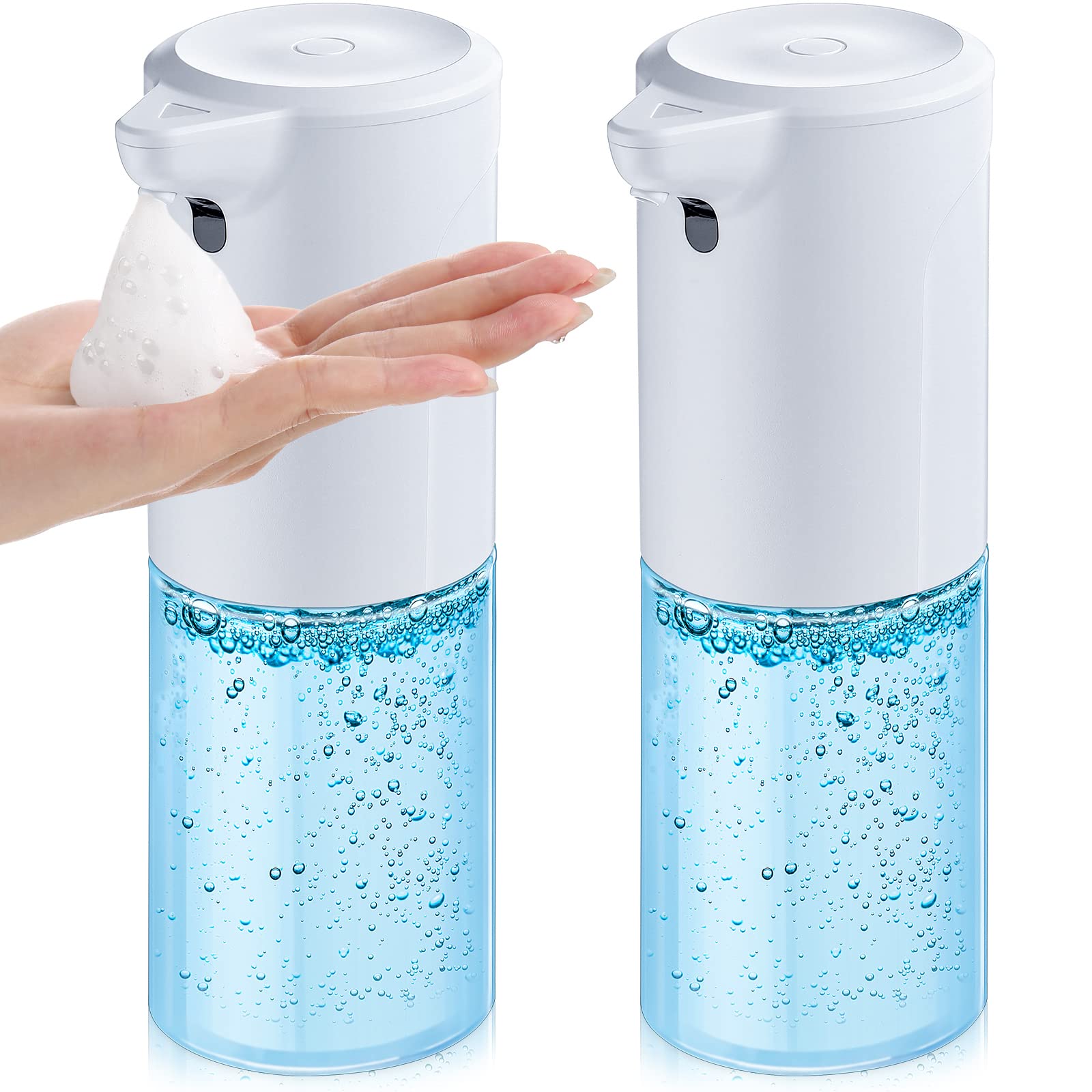 2 Pcs Automatic Foaming Soap Dispenser Touchless Foaming Hand Soap Dispenser Adjustable Foam Rechargeable Electric Motion Sensor Waterproof Pump for Bathroom Kitchen Hotel (Classic, ABS)