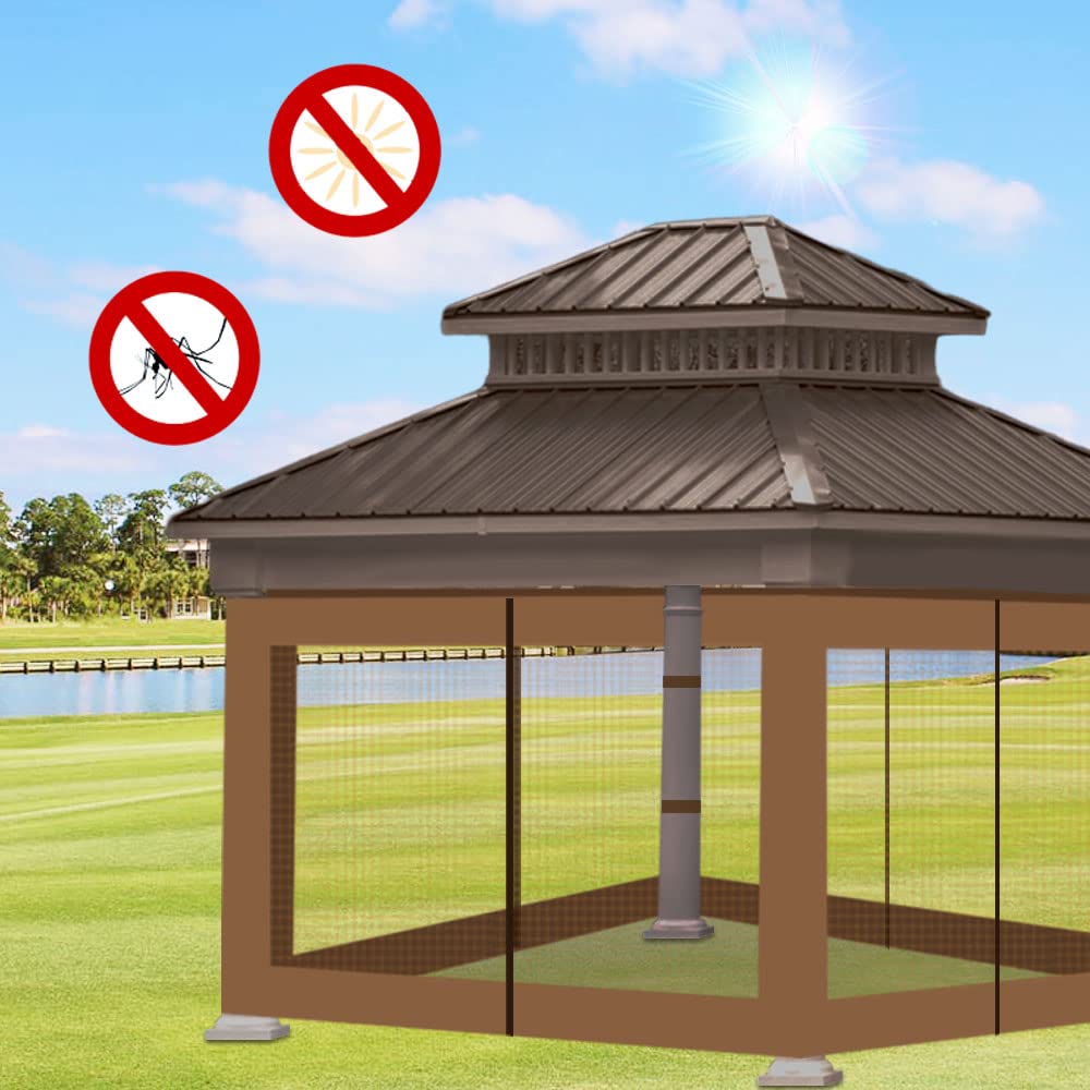 Swity Home Replacement Patio Netting with Zipper & Hooks, 4 Panels Outdoor Mesh Netting Screen, Sun Protection Mesh Sidewall for 12' X 10' X 7.2' Gazebo Canopy in Backyard Garden, Net Only