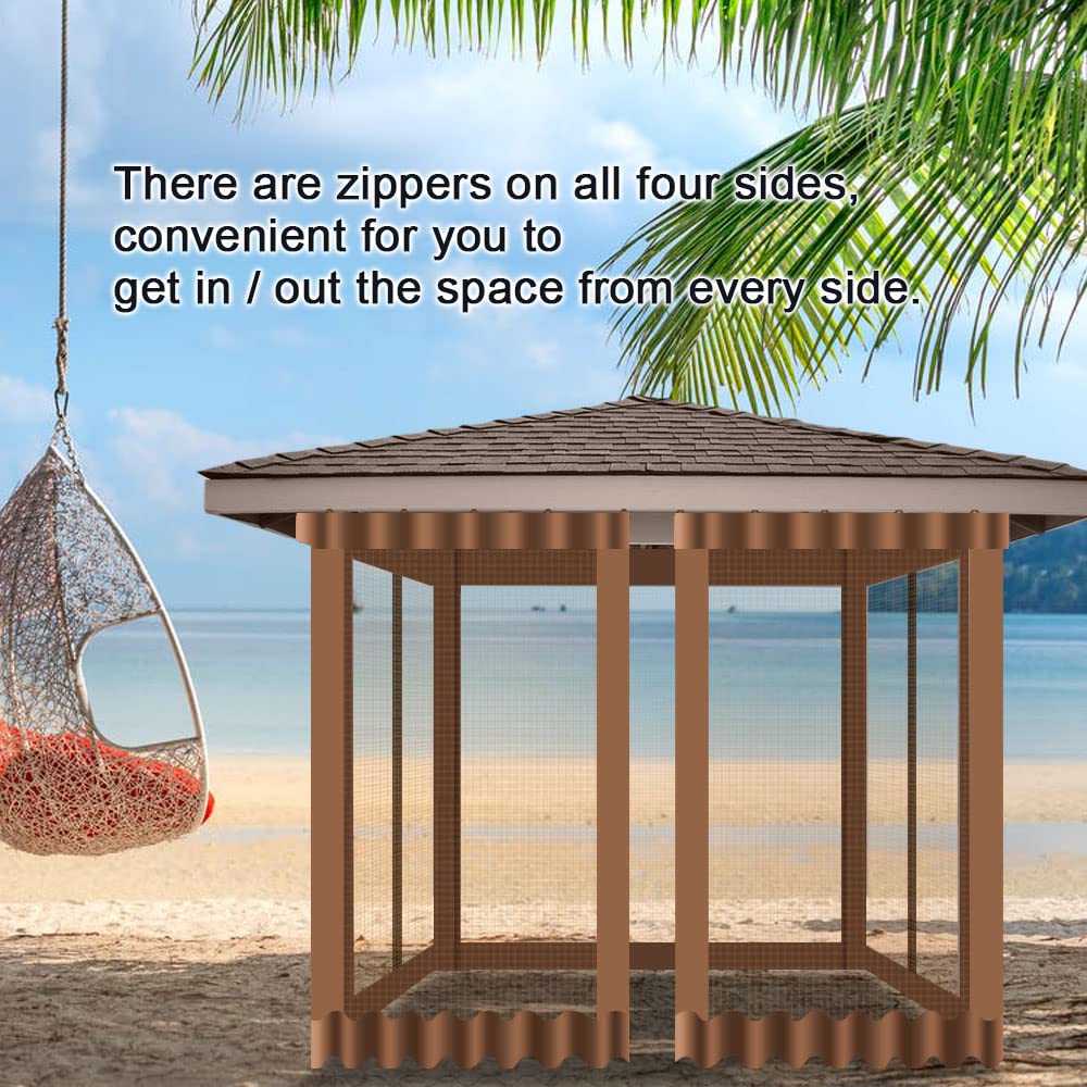 Swity Home Replacement Patio Netting with Zipper & Hooks, 4 Panels Outdoor Mesh Netting Screen, Sun Protection Mesh Sidewall for 12' X 10' X 7.2' Gazebo Canopy in Backyard Garden, Net Only