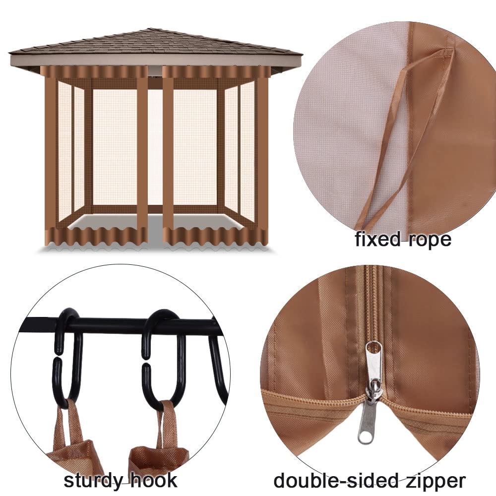 Swity Home Replacement Patio Netting with Zipper & Hooks, 4 Panels Outdoor Mesh Netting Screen, Sun Protection Mesh Sidewall for 12' X 10' X 7.2' Gazebo Canopy in Backyard Garden, Net Only