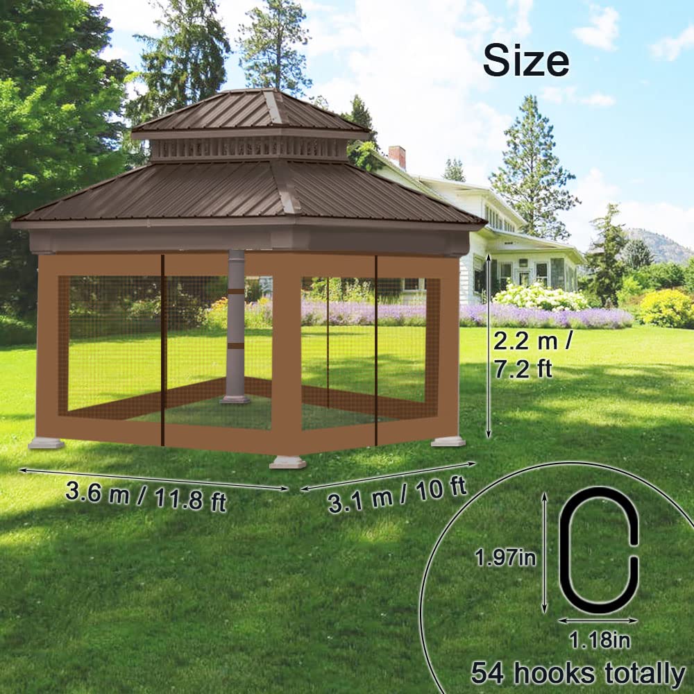 Swity Home Replacement Patio Netting with Zipper & Hooks, 4 Panels Outdoor Mesh Netting Screen, Sun Protection Mesh Sidewall for 12' X 10' X 7.2' Gazebo Canopy in Backyard Garden, Net Only