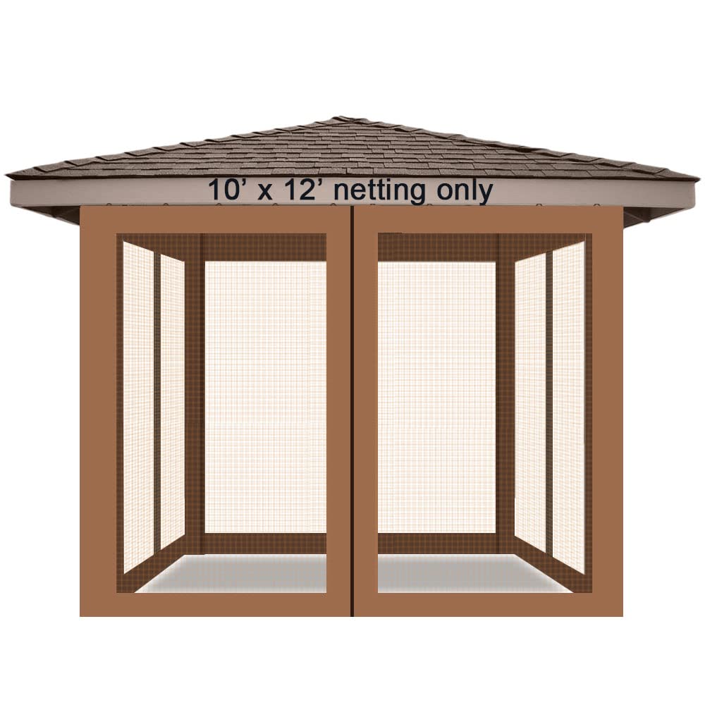 Swity Home Replacement Patio Netting with Zipper & Hooks, 4 Panels Outdoor Mesh Netting Screen, Sun Protection Mesh Sidewall for 12' X 10' X 7.2' Gazebo Canopy in Backyard Garden, Net Only