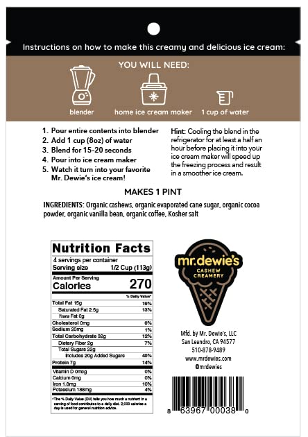 Mr. Dewie's Cashew Base Ice Cream Mix (Heavenly Chocolate)