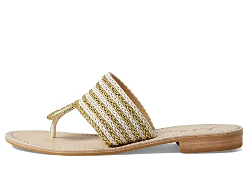 Jack Rogers Jacks Rope Sandal for Women - Leather Upper with Footbed, Braided Details, Thong Style Gold Metallic/Ivory/Ivory 6 M