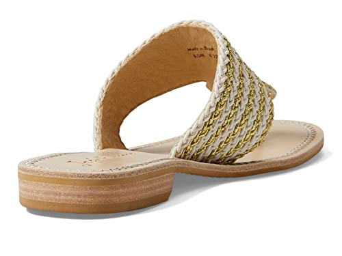 Jack Rogers Jacks Rope Sandal for Women - Leather Upper with Footbed, Braided Details, Thong Style Gold Metallic/Ivory/Ivory 6 M