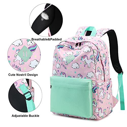 Unicorn School Backpack for Teen Girls, 3-in-1 Kids Backpack Bookbag Set School Bags with Lunch Box Pencil Case