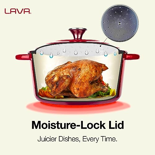 LAVA 7.5 Quarts Cast Iron Dutch Oven: Multipurpose Stylish Oval Shape Dutch Oven Pot with Three Layers of Enamel Coated with Trendy Lid (Red)