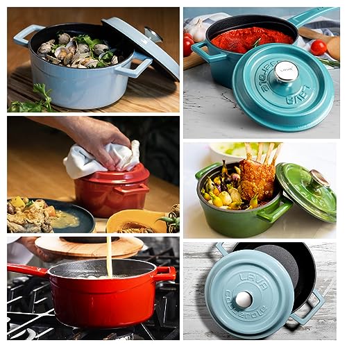 LAVA 7.5 Quarts Cast Iron Dutch Oven: Multipurpose Stylish Oval Shape Dutch Oven Pot with Three Layers of Enamel Coated with Trendy Lid (Red)