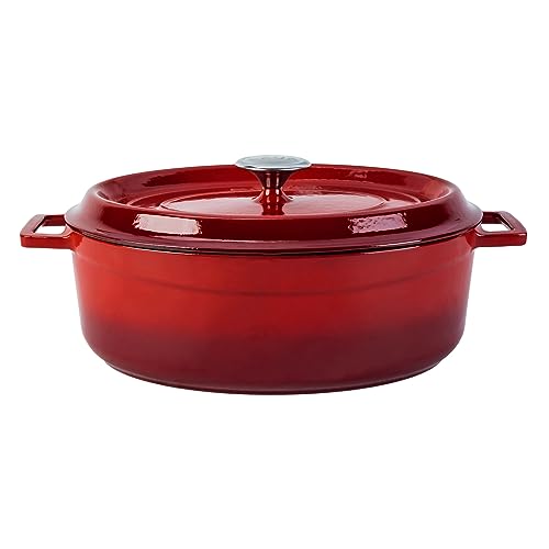 LAVA 7.5 Quarts Cast Iron Dutch Oven: Multipurpose Stylish Oval Shape Dutch Oven Pot with Three Layers of Enamel Coated with Trendy Lid (Red)