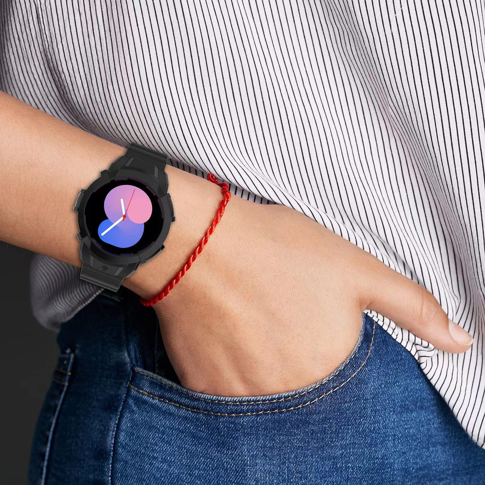 Silicone Band Compatible with Samsung Galaxy Watch 5/4 + Case 40mm, Sports Bands with Protector Cover Cases, 20mm Replacement Strap for Women Men(Black)