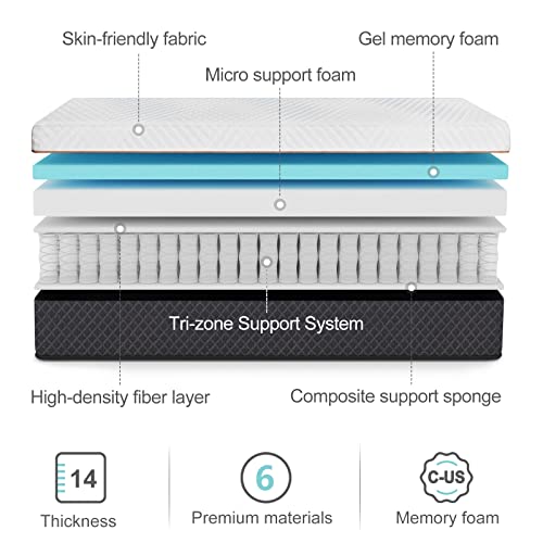 Molblly Queen Mattress - 14-Inch Hybrid Mattress with Individual Pocket Springs and Foam, Queen Size Bed in a Box, Breathable and Pressure-Relieving, Medium, Mattresses Queen Size 60