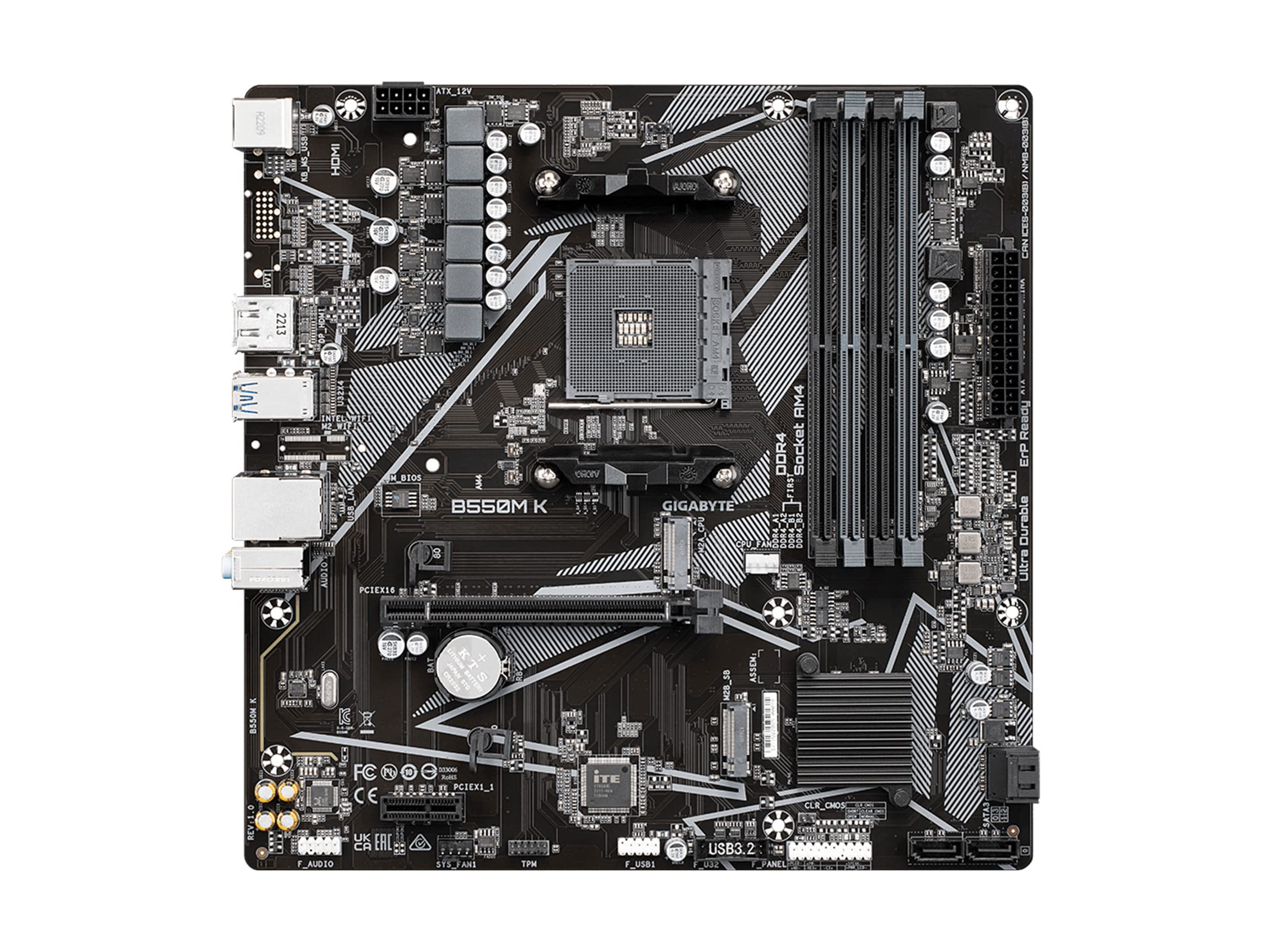 GIGABYTE B550M K Motherboard, Supports AMD AM4 Ryzen 5000 Processors, Micro-ATX, DDR4, Dual M.2, SATA 6Gb/s, Realtek GbE LAN, PCIe 4.0