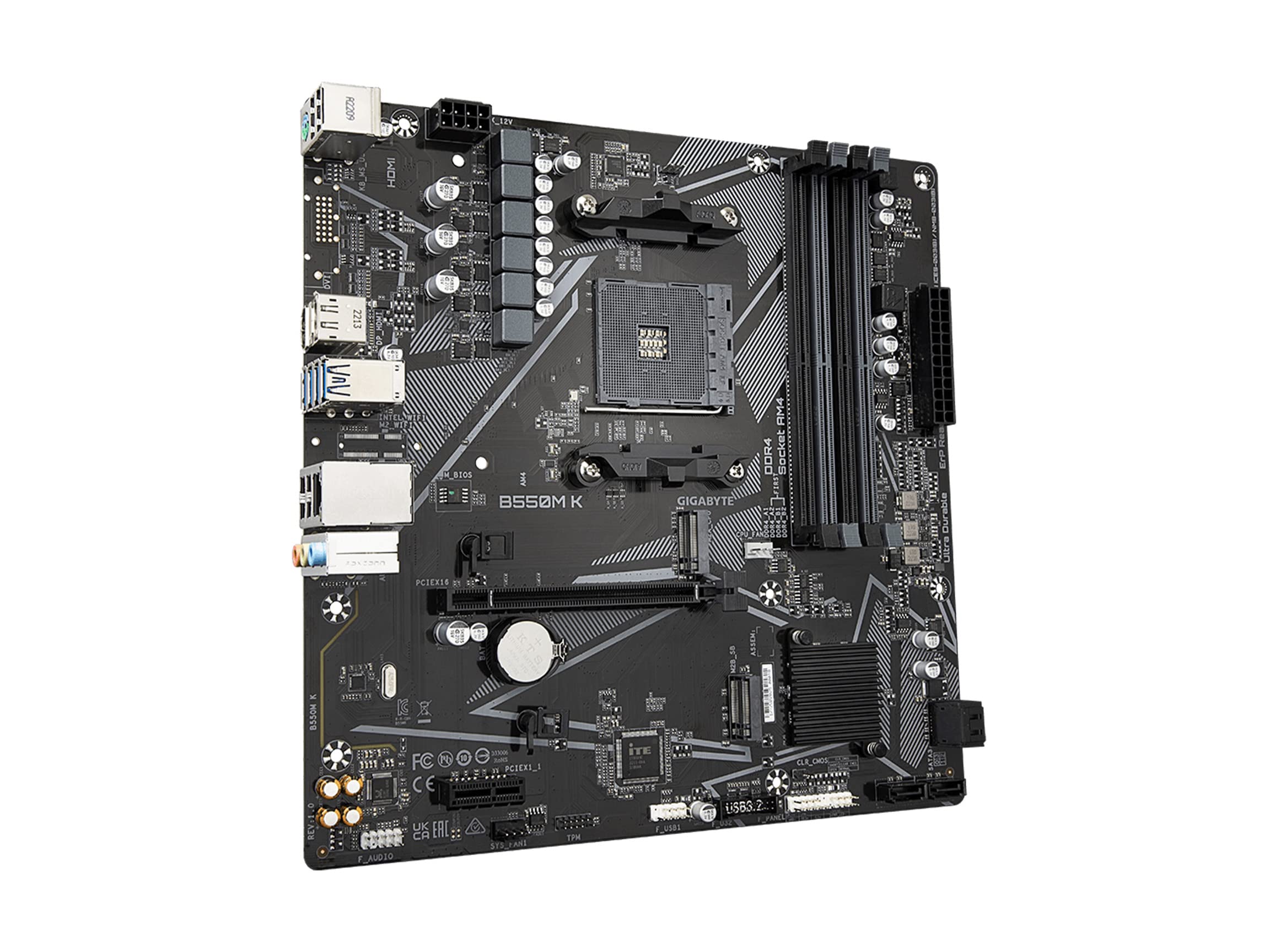 GIGABYTE B550M K Motherboard, Supports AMD AM4 Ryzen 5000 Processors, Micro-ATX, DDR4, Dual M.2, SATA 6Gb/s, Realtek GbE LAN, PCIe 4.0